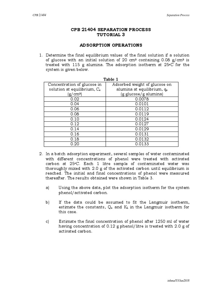 Tutorial 3 - Adsorption | Download Free PDF | Adsorption | Physical Sciences
