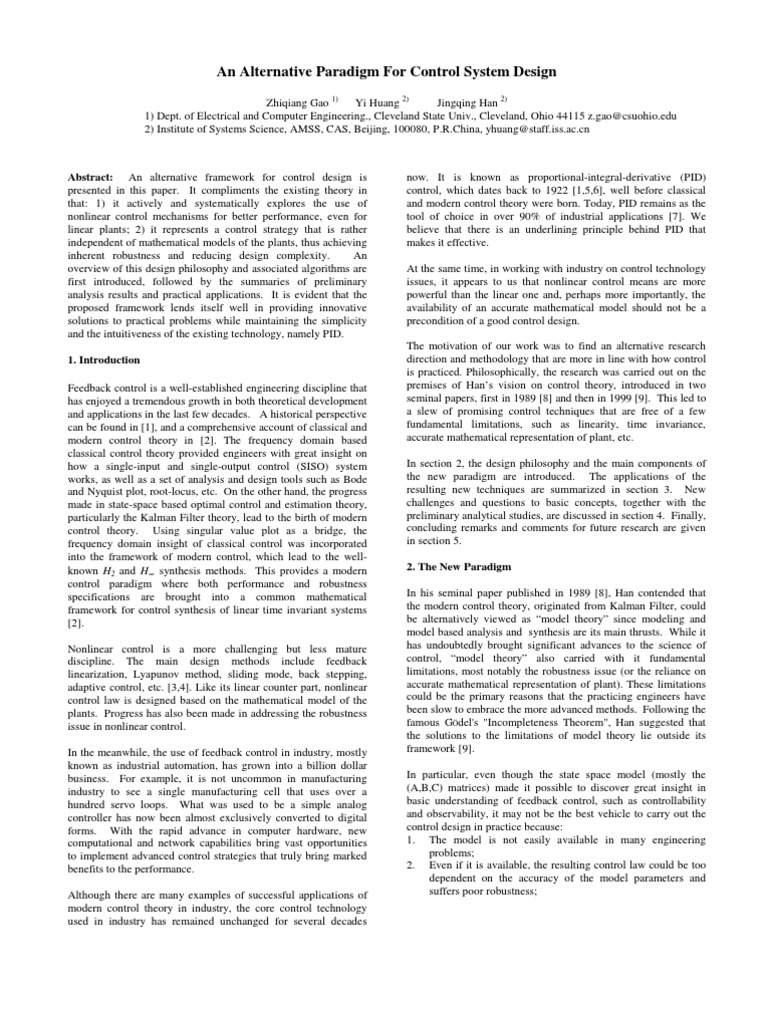 Alternative Control System Design Framework | PDF | Control Theory ...