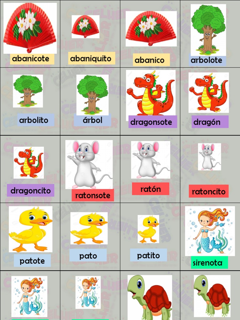 Ejemplos de Aumentativos y Diminutivos | PDF | Juegos y actividades | Arte