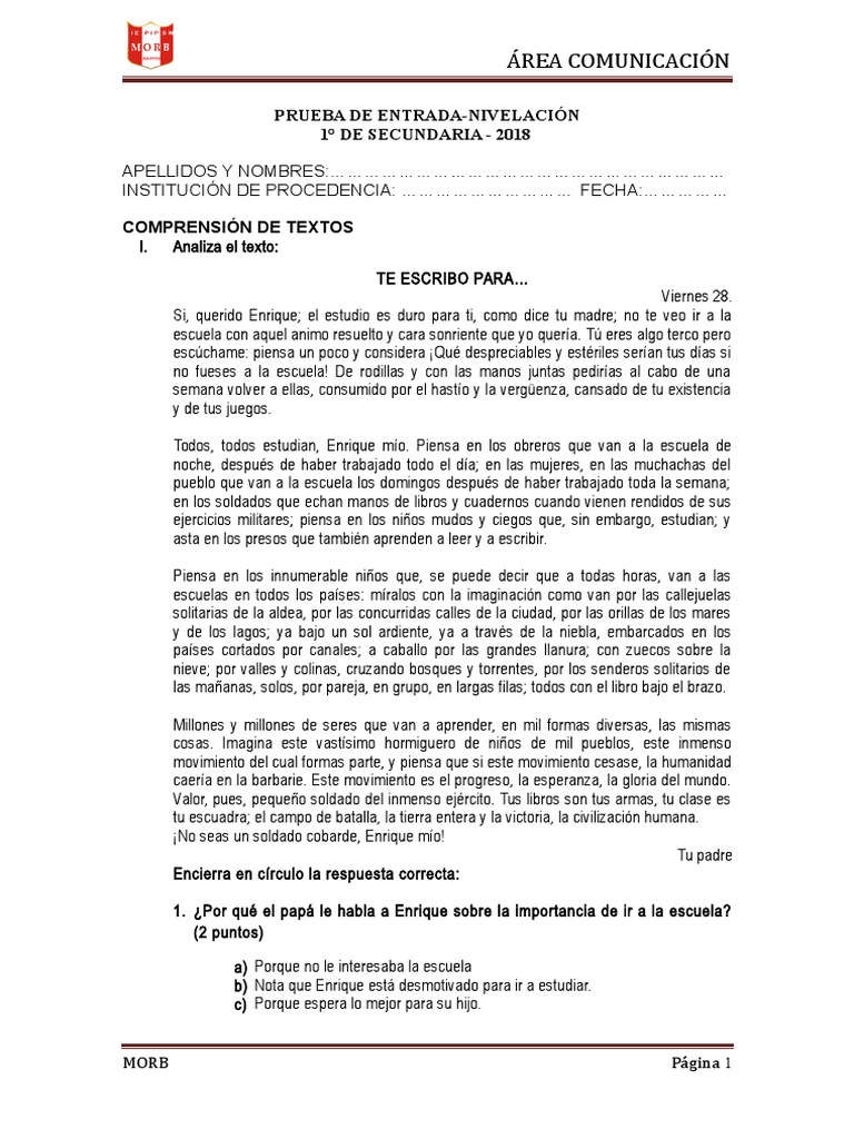 Prueba de comunicación | PDF