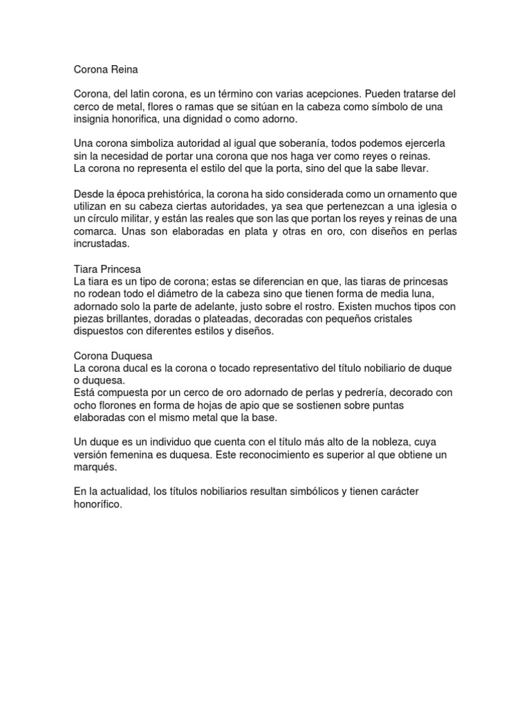 Que Significa La Corona de Reina Princesa y Duquesa | PDF | Monarca ...