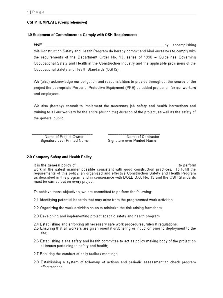 CHSP Comprehensive Template by DOLE | Download Free PDF | Personal ...