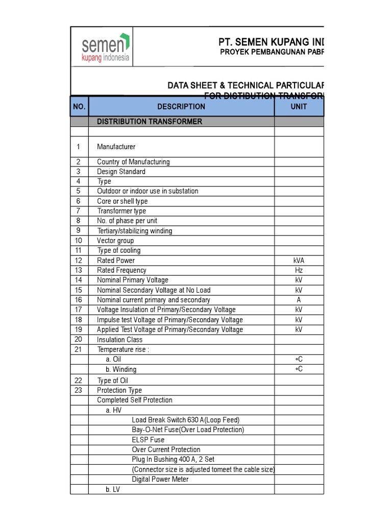 Pt. Semen Kupang Indonesia: Data Sheet & Technical Particular Guarantee ...