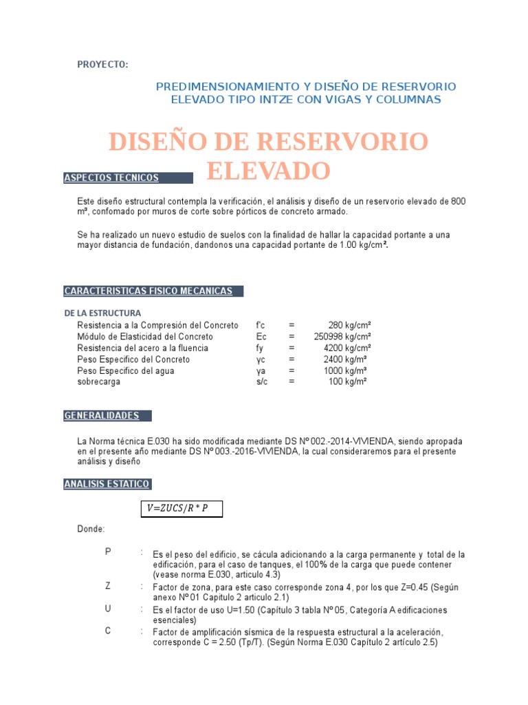 Diseño Estructural de Reservorio Elevado | PDF | Rigidez | Cantidad