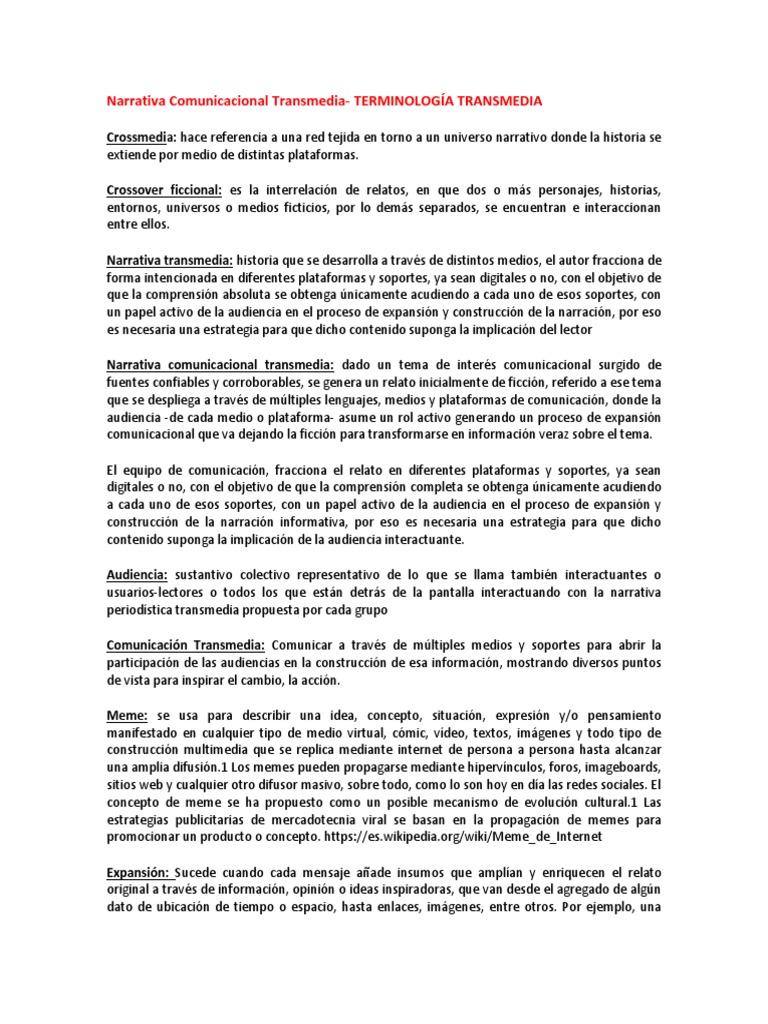 Terminología Transmedia | PDF | Comunicación | Internet