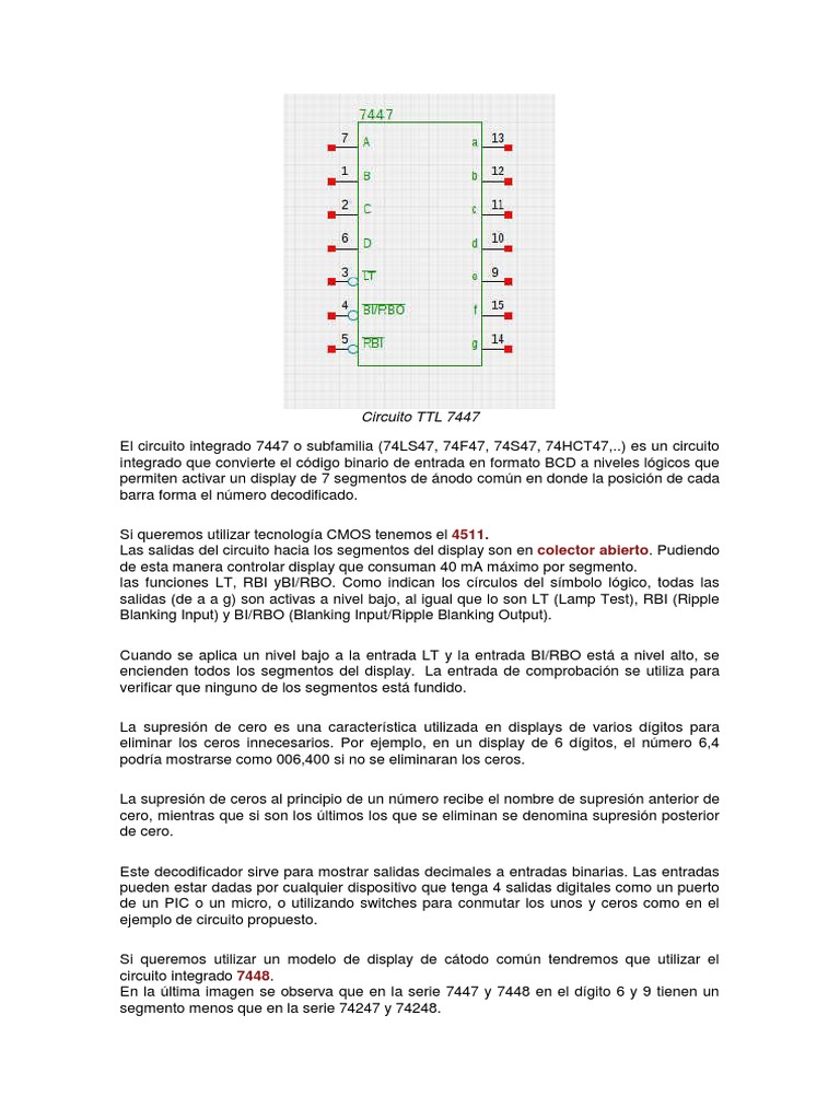 Circuito TTL 7447 | PDF | Decimal codificado en binario | Tecnología ...