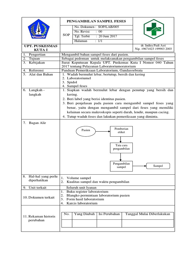 005 SOP. LAB Pengambilan Sampel Feses | PDF
