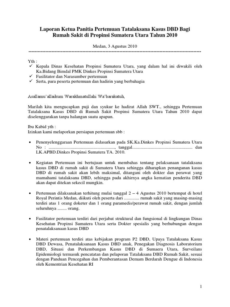 Laporan Ketua Panitia Pertemuan Tatalaksana Kasus DBD | PDF