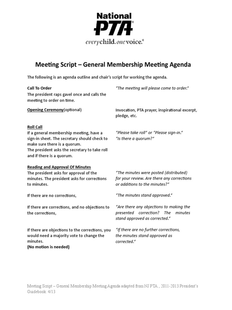 Sample Meeting Script For President | PDF | Committee | Agenda (Meeting)