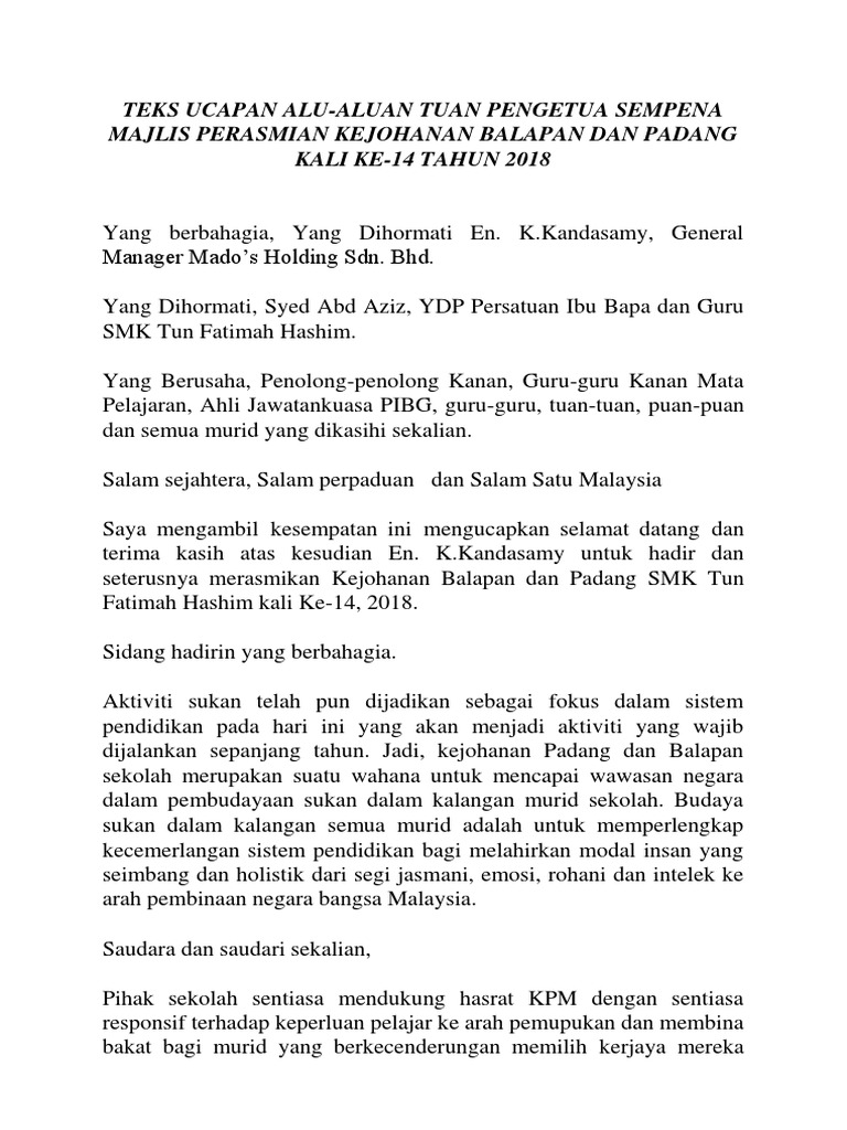 Teks Ucapan Pengetua Hari Sukan Pdf