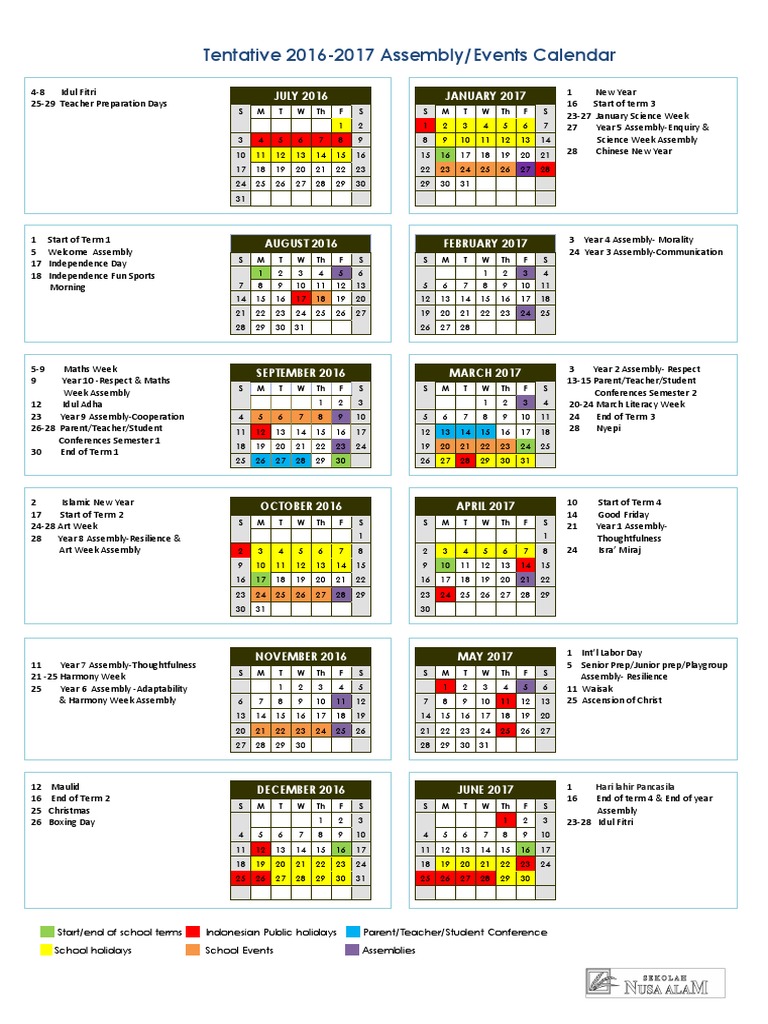2016-2017 Academic Calendar | PDF | Religion And Belief