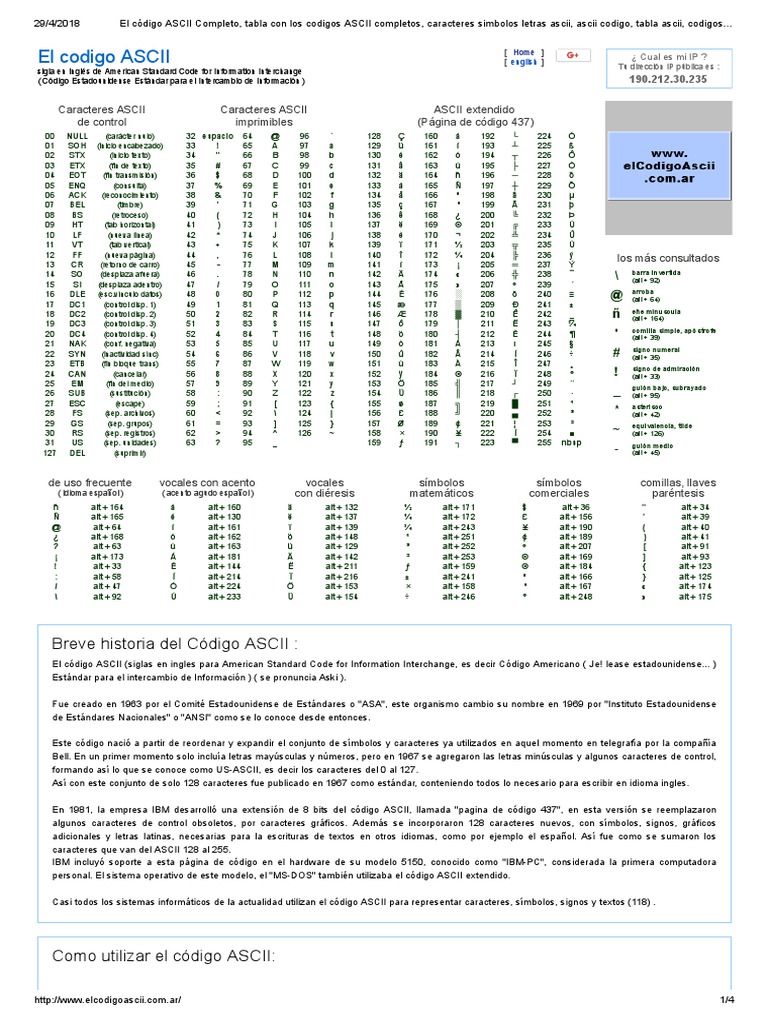 El Código ASCII Completo | PDF | Ascii | Teclado