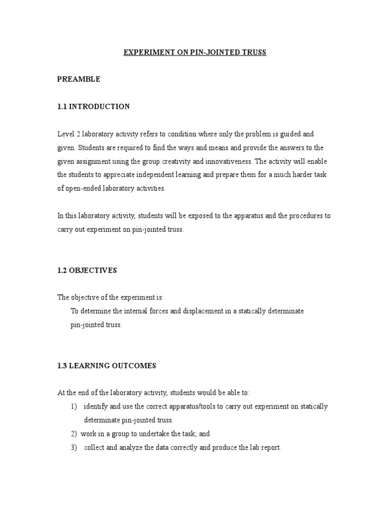 Pin-Jointed Truss Labreport | PDF | Truss | Experiment