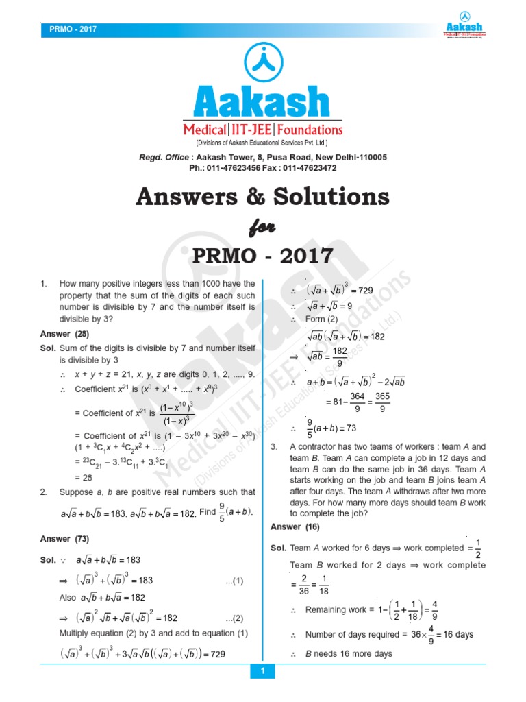 PRMO Solutions PDF | PDF | Area | Triangle