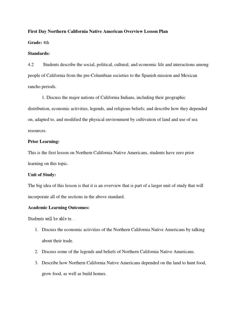 First Day Northern California Native American Overview Lesson Plan ...