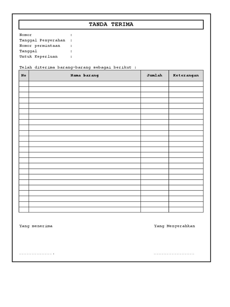 Format Tanda Terima Barang Excel | PDF