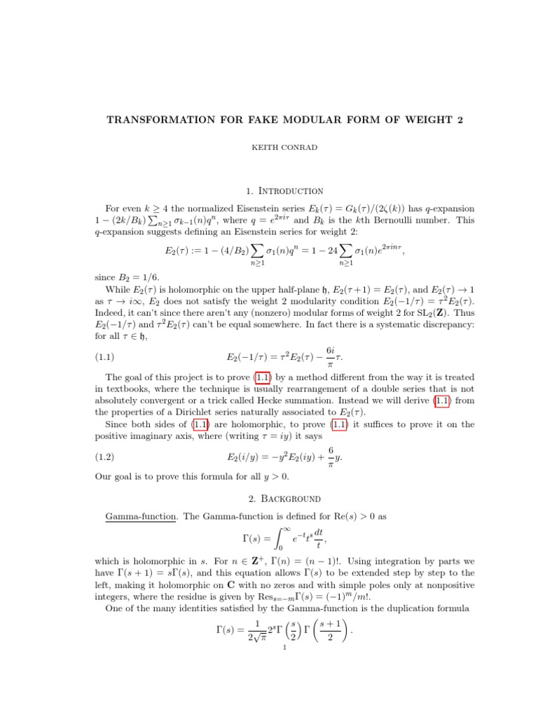 Keith Conrad: k k k n≥1 k−1 n 2πiτ k | Download Free PDF | Series ...
