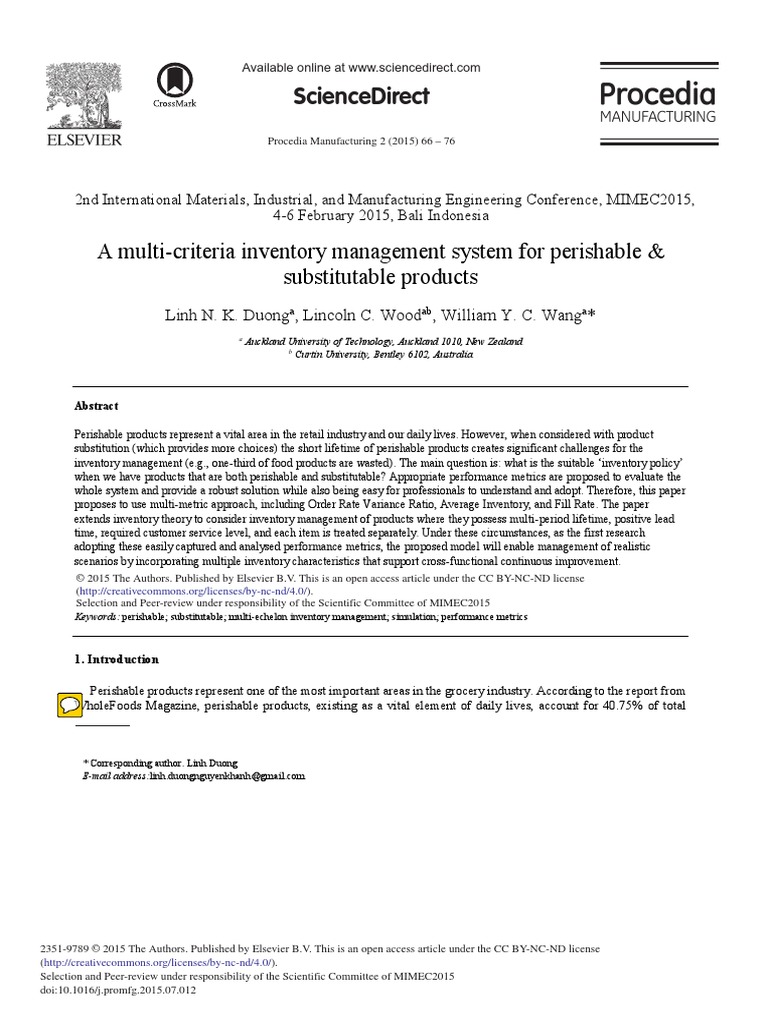 A Multi Criteria Inventory Management System For Perishable & Substitutable Products | PDF ...