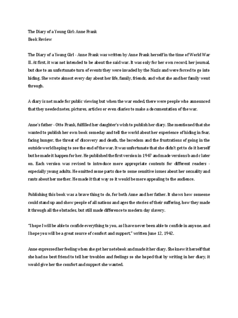 Book Review - The Diary of A Young Girl | PDF | Anne Frank | Diary