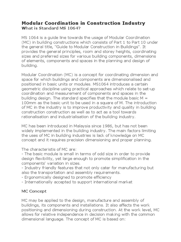 Modular Coordination in Construction Industry | PDF | Modularity ...