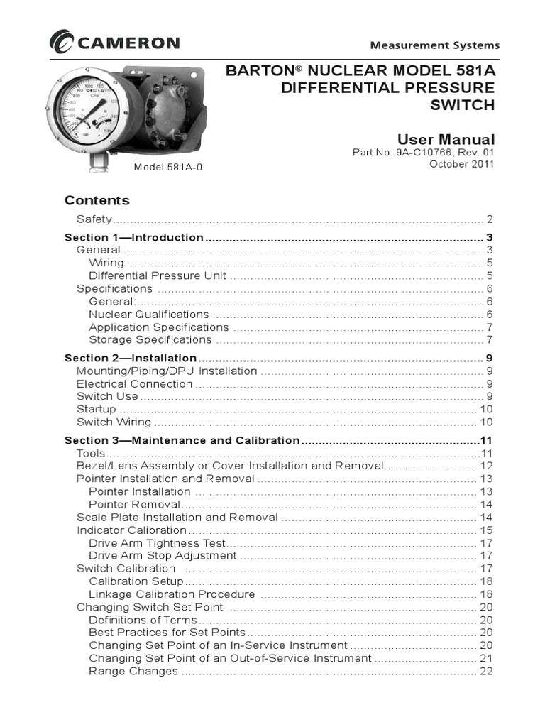 Barton Model 581a Differntial Pressure Switch User Manual | PDF ...