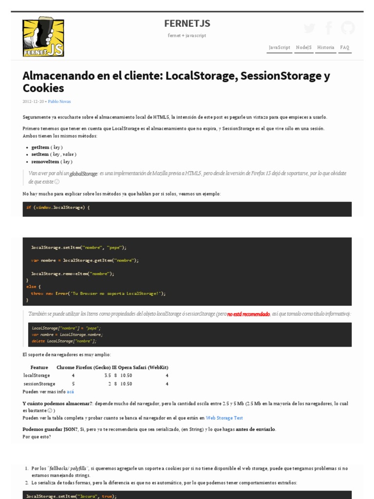 Almacenamiento local en el navegador: LocalStorage, SessionStorage ...