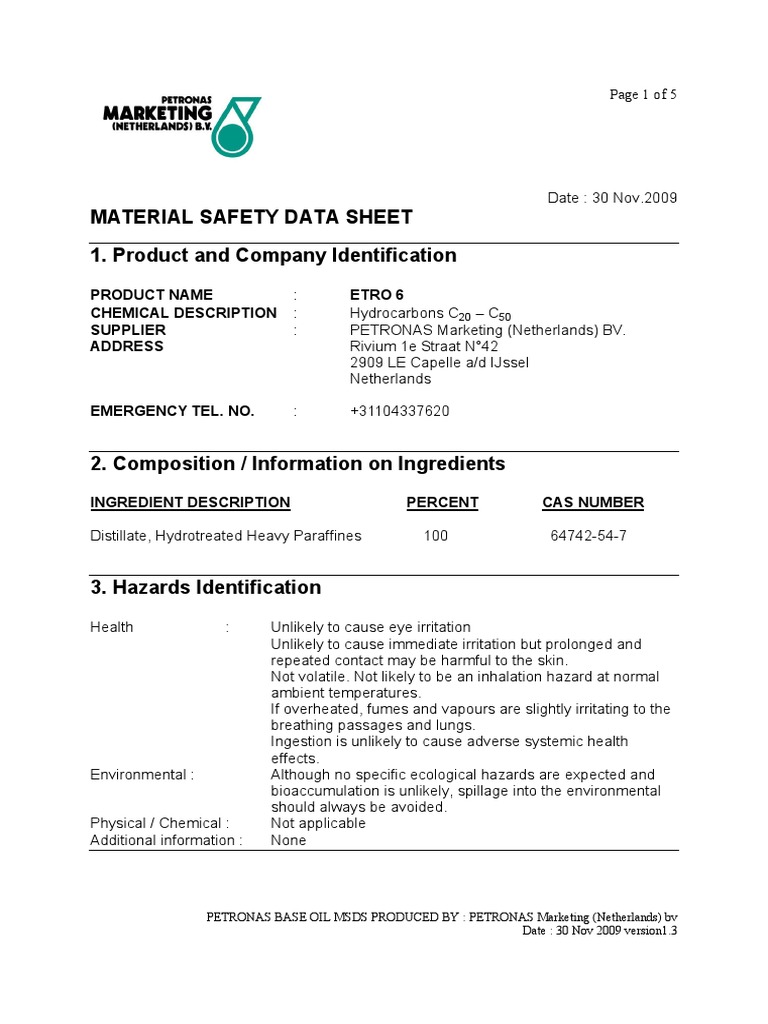 MSDS ETRO 6 | Toxicity | Waste Management