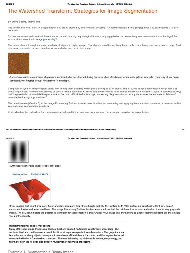 The Watershed Transform | PDF | Image Segmentation | Drainage Basin