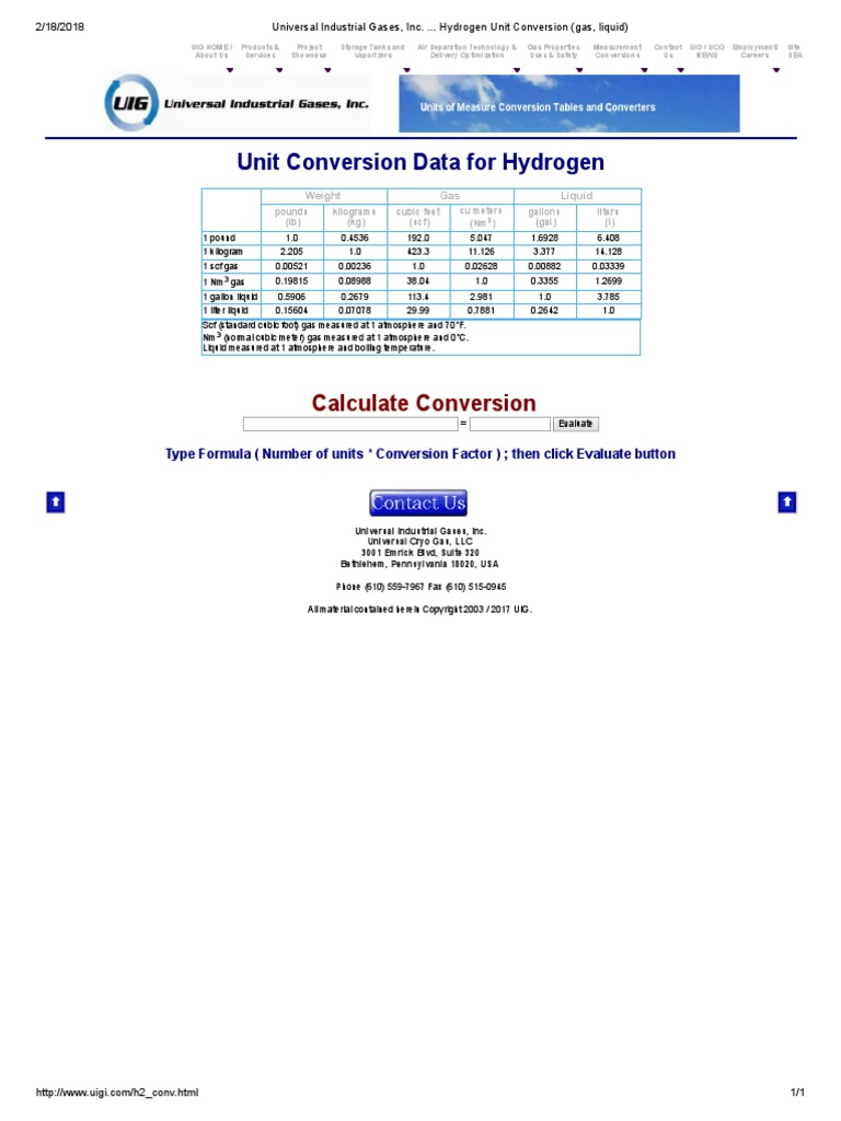Universal Industrial Gases, Inc. ... Hydrogen Unit Conversion (Gas ...