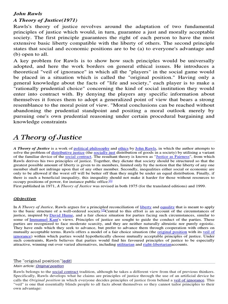 John Rawls A Theory of Justice (1971) | PDF | John Rawls | Justice