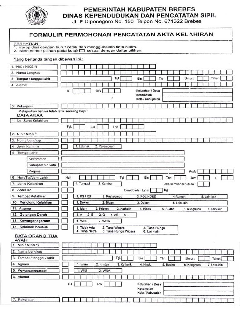 Formulir Akte Kelahiran | PDF