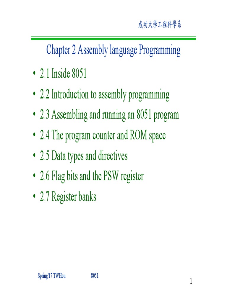 Chapter 2 Assembly Language Programming: Spring'17 Twhou 8051 | PDF | Assembly Language ...