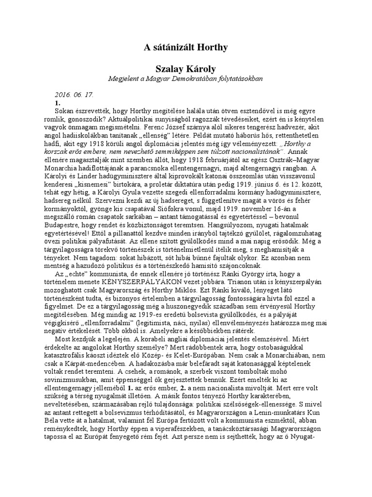 Szalay Károly A Sátánizált Horthy | PDF
