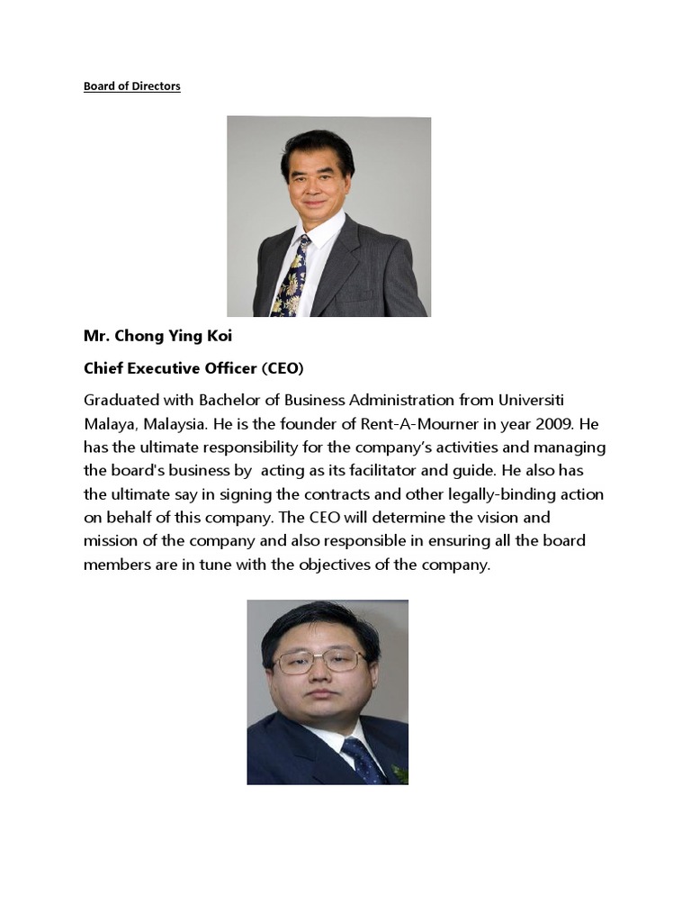 Mr. Chong Ying Koi Chief Executive Officer (CEO) : Board of Directors ...