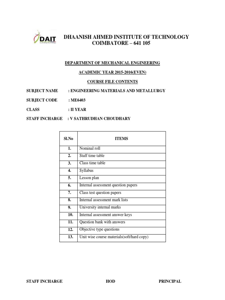 Course File Index | PDF