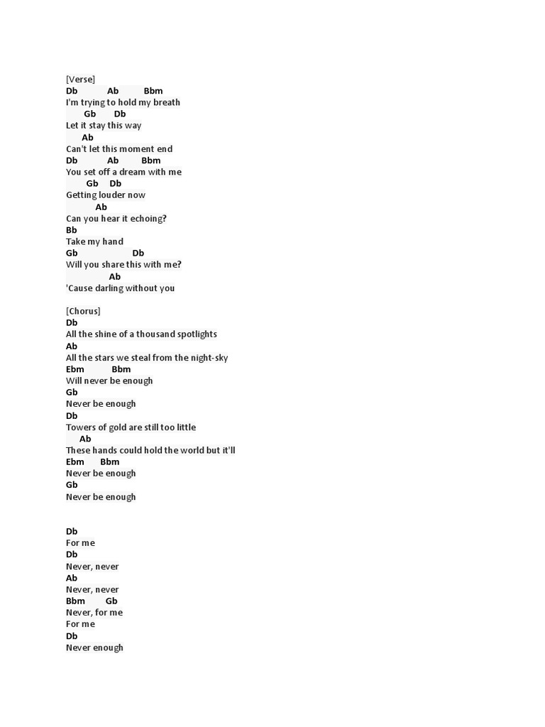 Never Enough Chord Chart and Lyrics | PDF