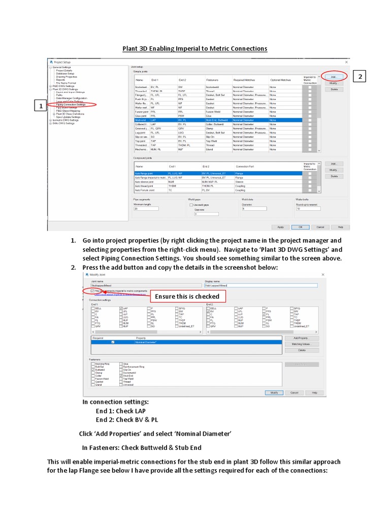 Plant 3D Metric Connections | PDF