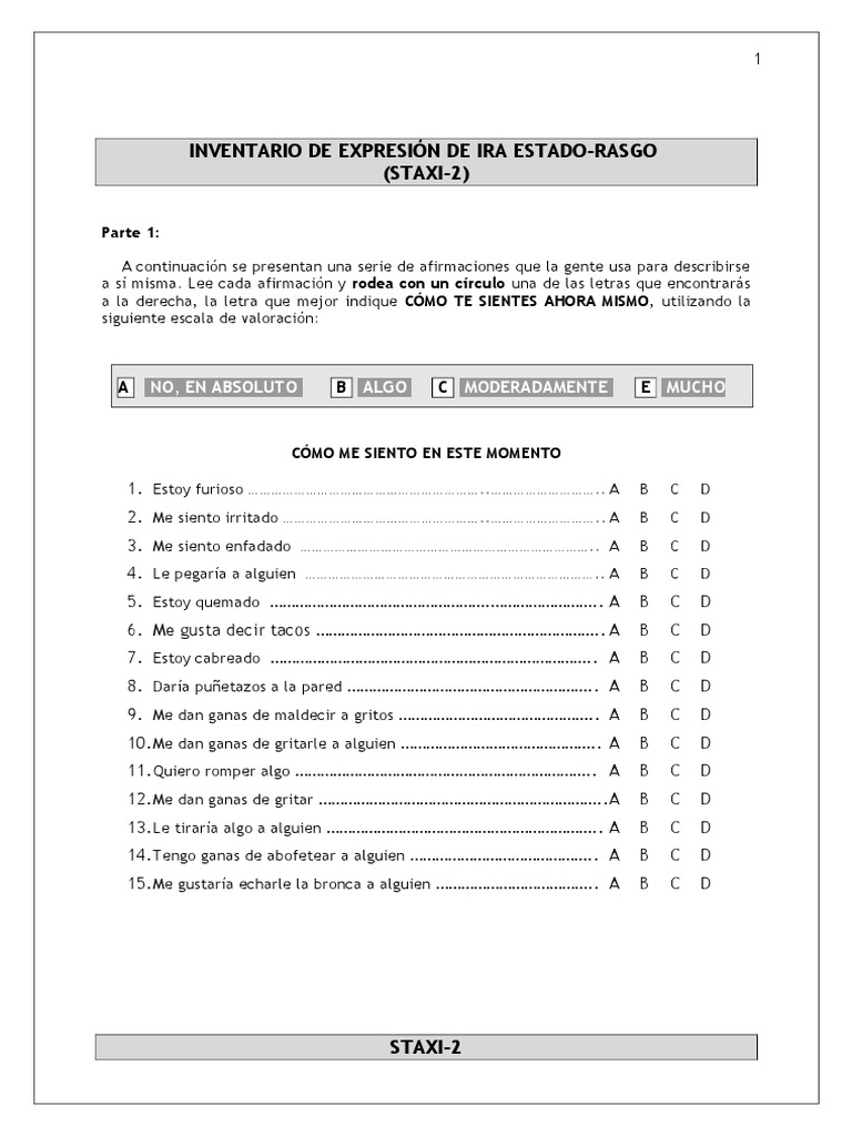 Evaluación de la Ira: STAXI-2 | PDF | Ira | Ocio