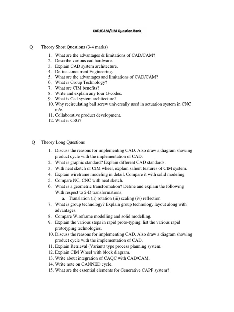 CAD Question Bank - Mechatronics | PDF | Computer Aided Design ...