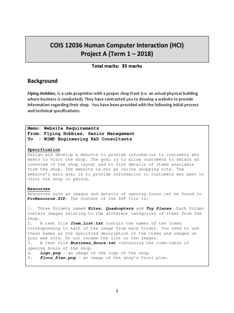 COIS 12036 Human Computer Interaction (HCI) Project A (Term 1 - 2018 ...