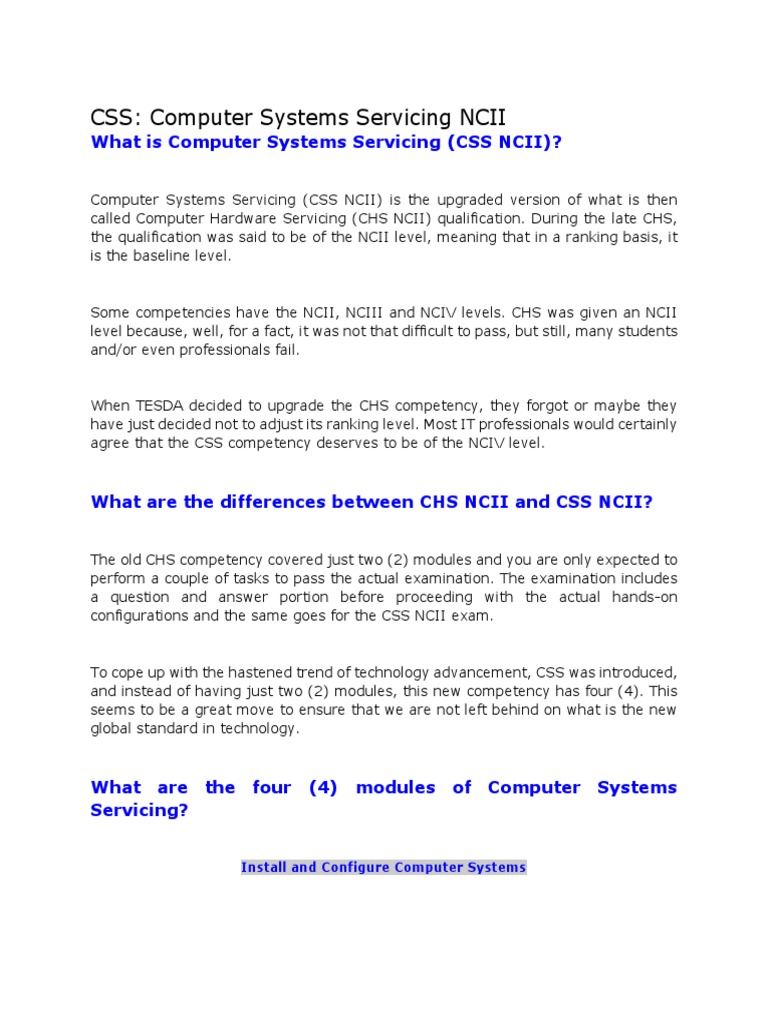 What Is Computer Systems Servicing (CSS NCII) ? | PDF | Computer Data ...