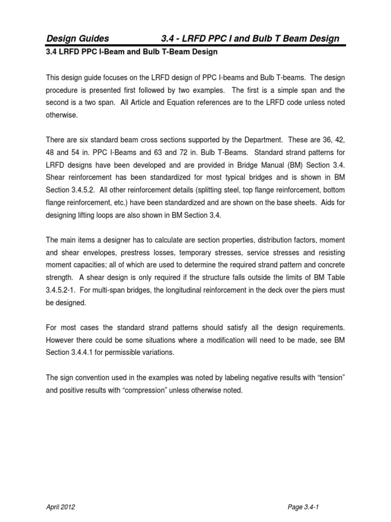 BM 3.4 LRFD PPC I Design | PDF | Beam (Structure) | Strength Of Materials