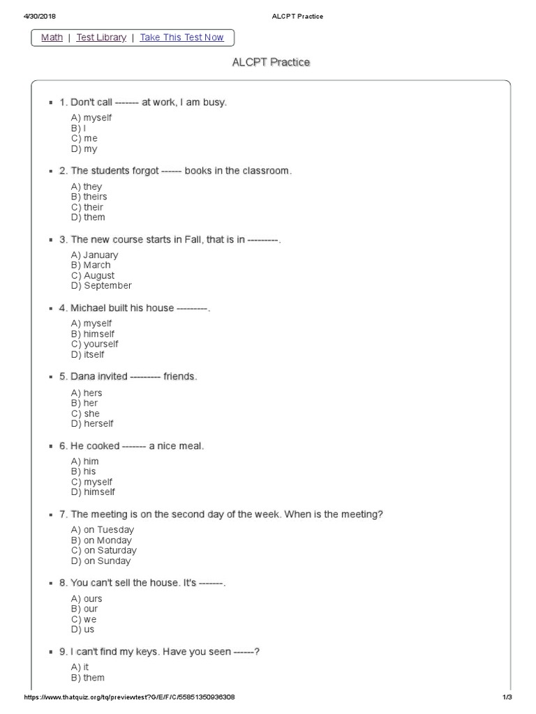 ALCPT Practice | PDF | Workweek And Weekend