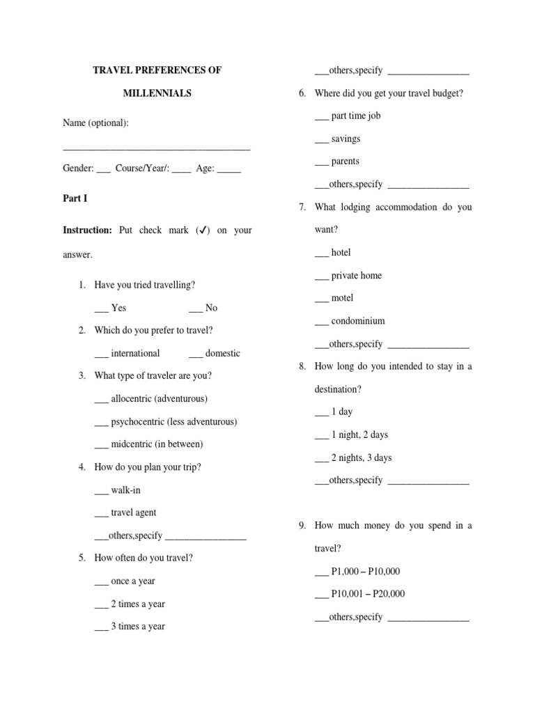 Travel Preference of Millenials Survey | PDF