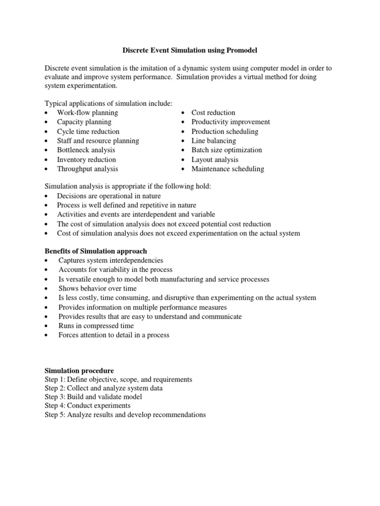 Discrete Event Simulation Using Promodel | PDF | Simulation | Experiment