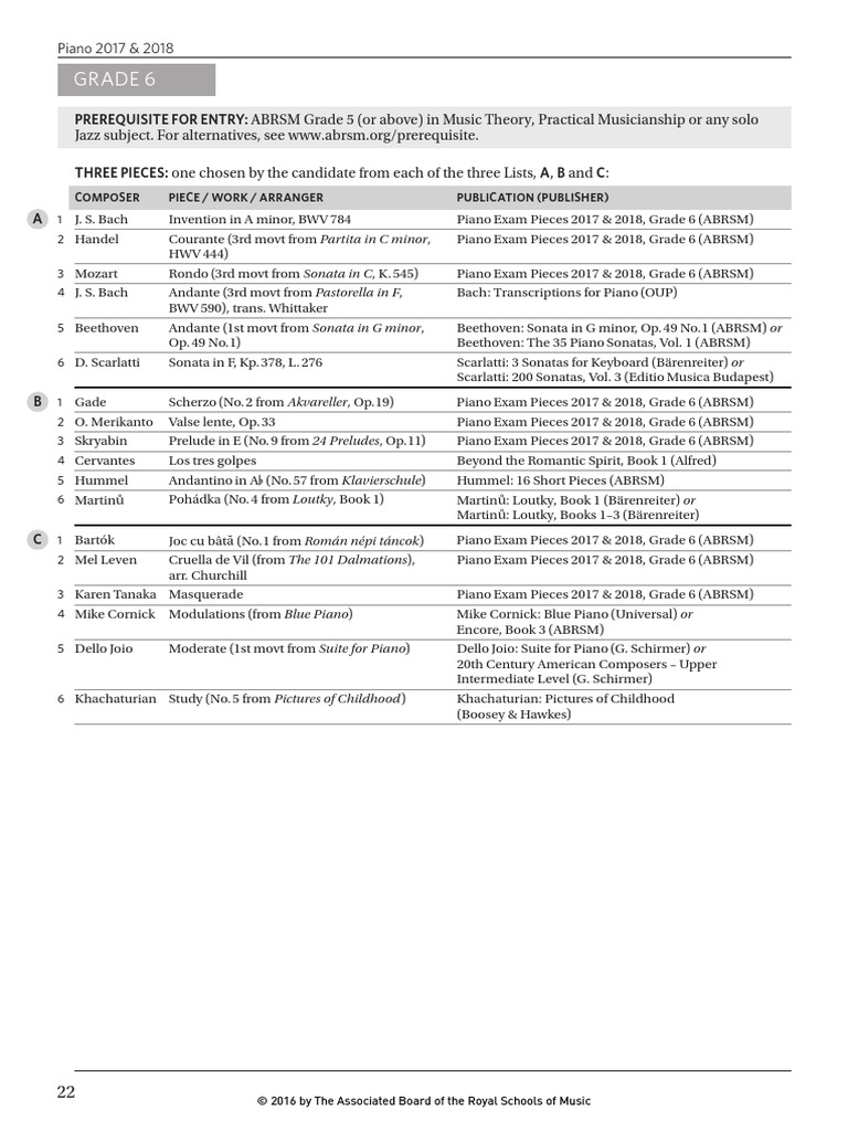 Grade 6: Piano 2017 & 2018 | Download Free PDF | Scale (Music) | Test ...