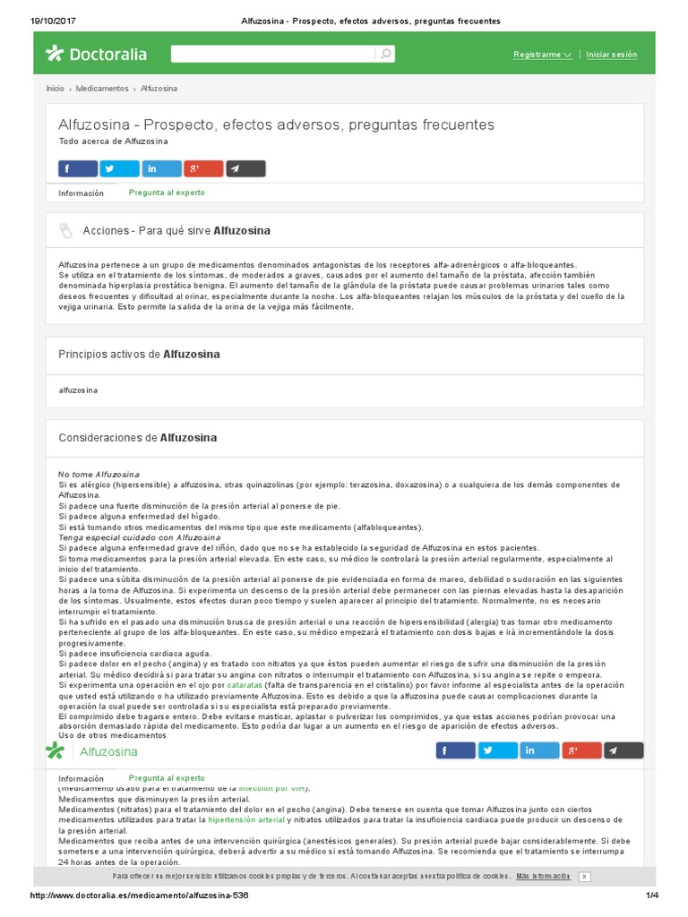 Alfuzosina - Prospecto, Efectos Adversos, Preguntas Frecuentes | PDF ...