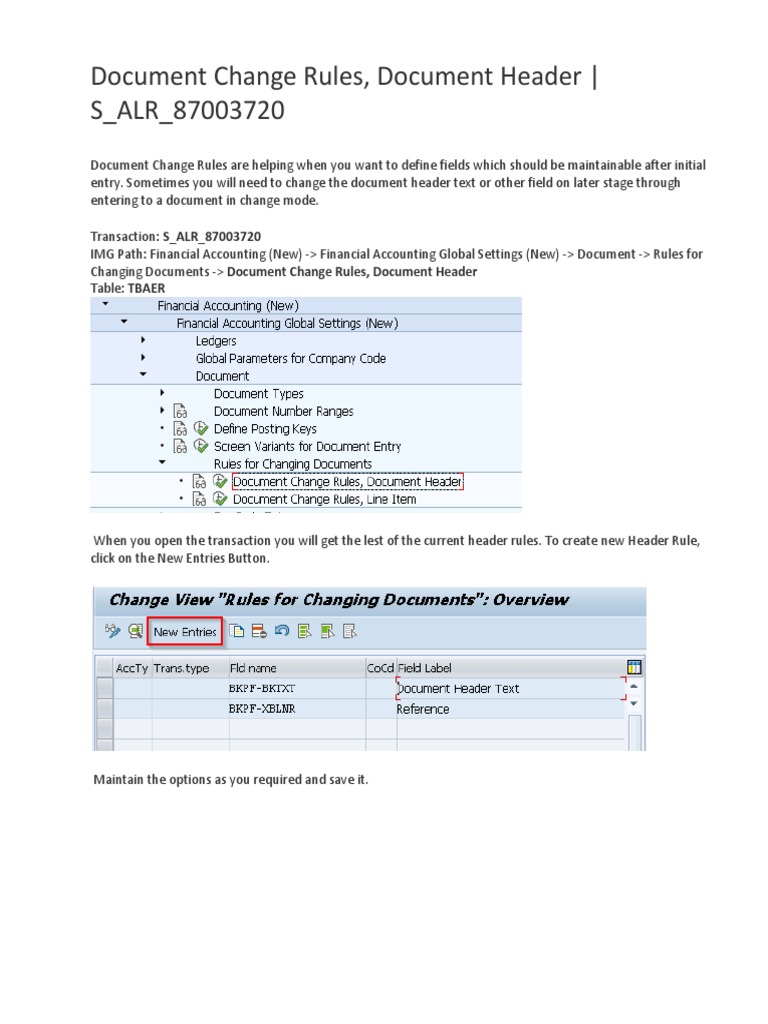 Document Change Rules, Document Header - S - ALR - 87003720 | PDF