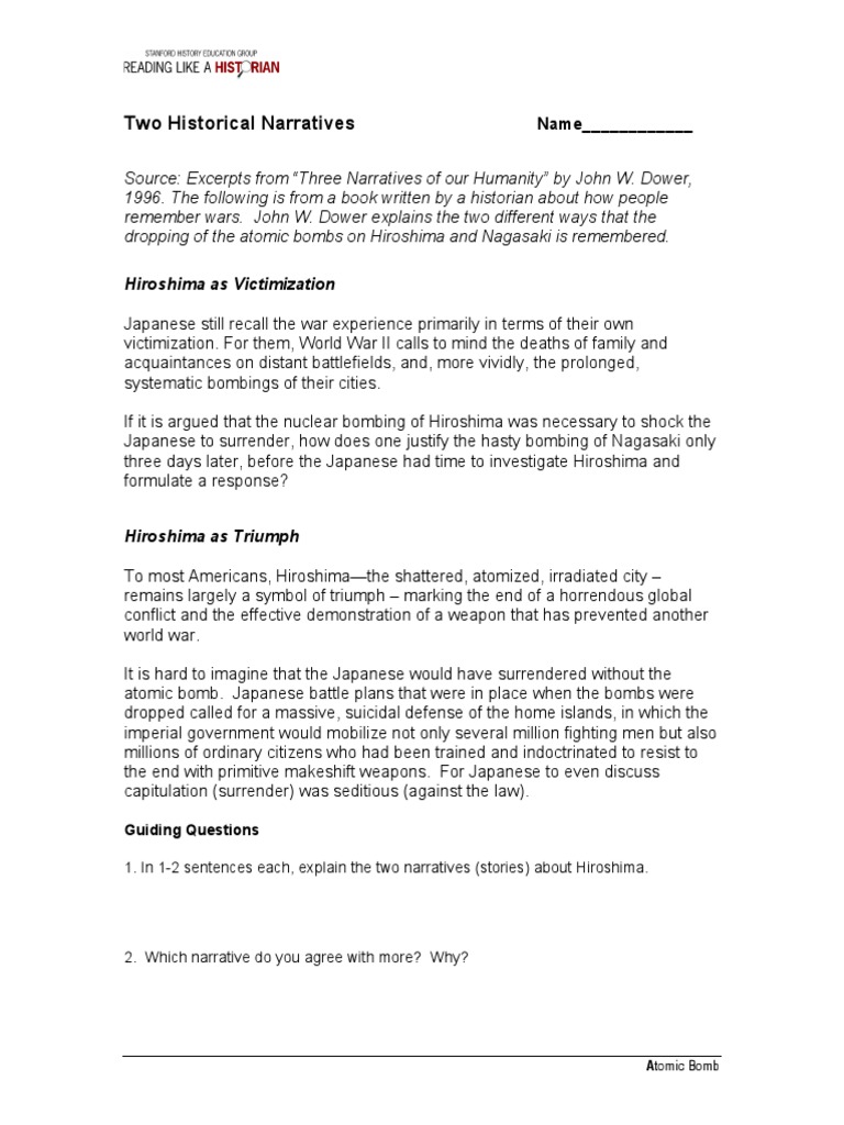 Hiroshima: Two Perspectives | PDF | Hiroshima | Atomic Bombings Of ...