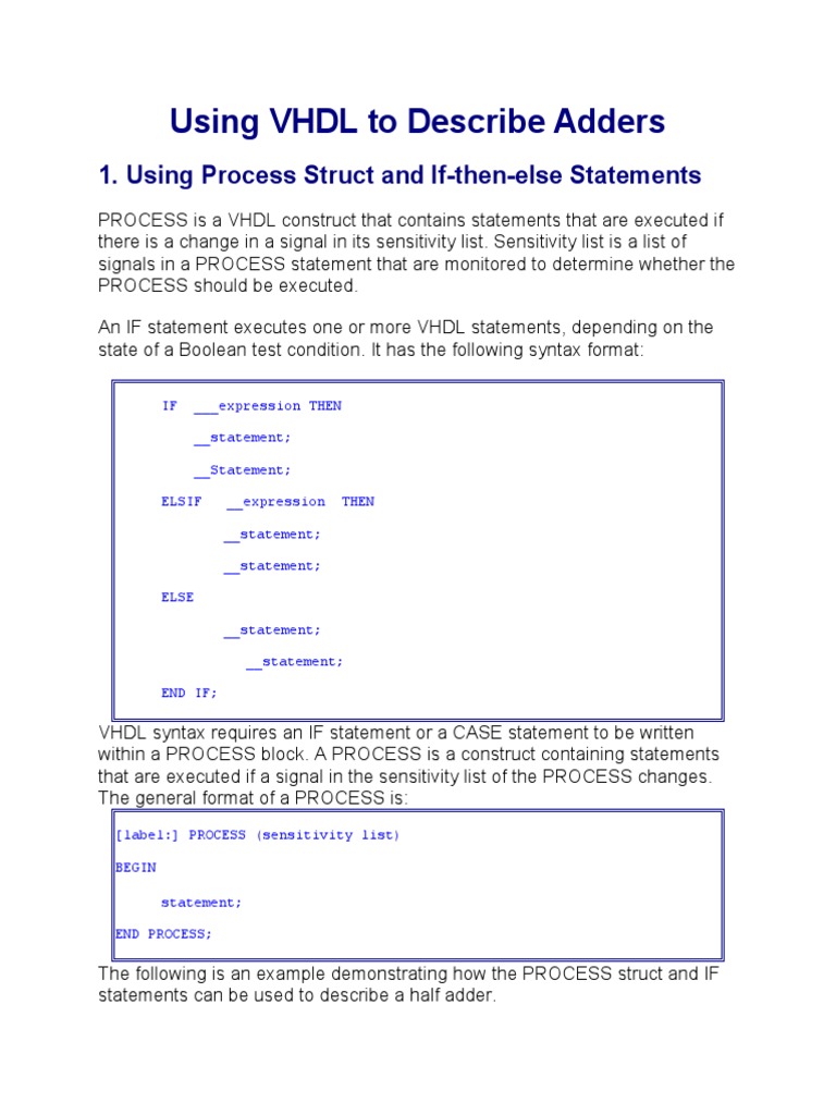 Using VHDL To Describe Adders | PDF | Vhdl | Computer Engineering